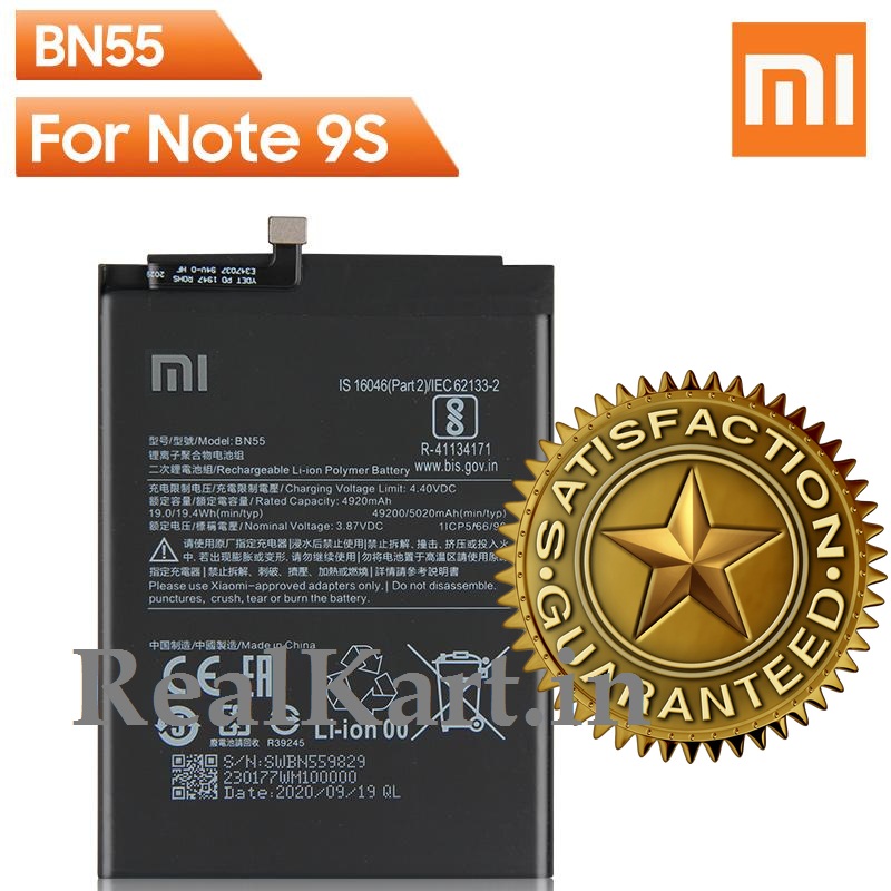 100% Original Brand New Xiaomi Mi Redmi Note 9S BN55 Battery 5020mAh 9 ...