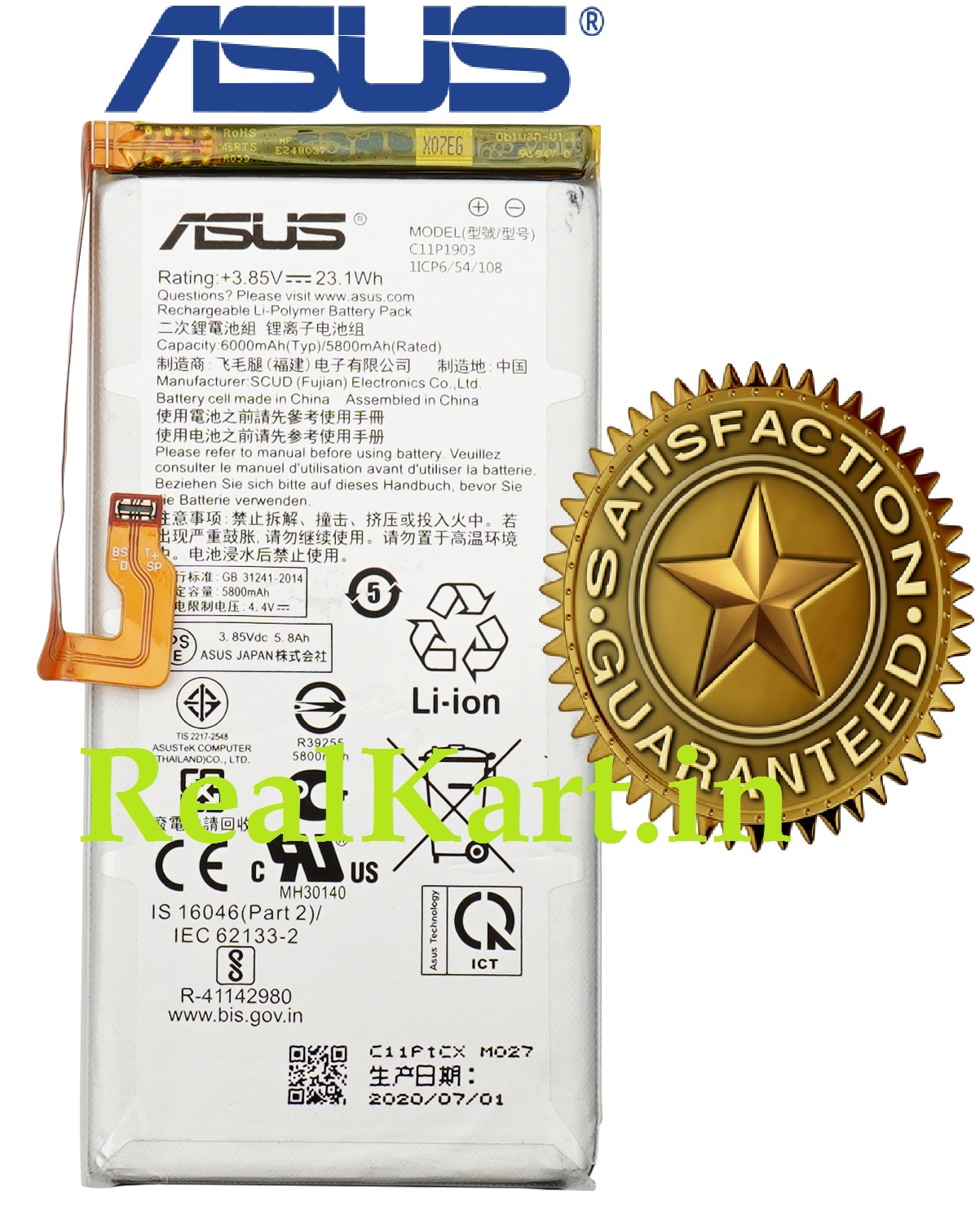 Original Asus ROG 3 Phone ZS661KL C11P1903 Battery - 6000mAh - Realkart.in