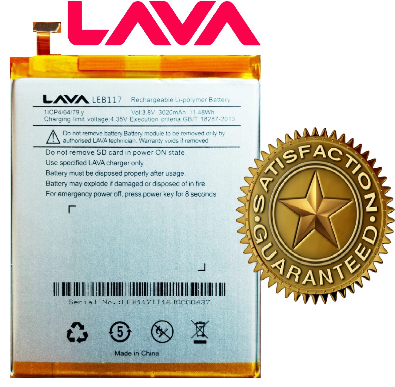 Original Lava Z25 / A3 / Z90 Battery LEB117 - 3020mAh - Realkart.in